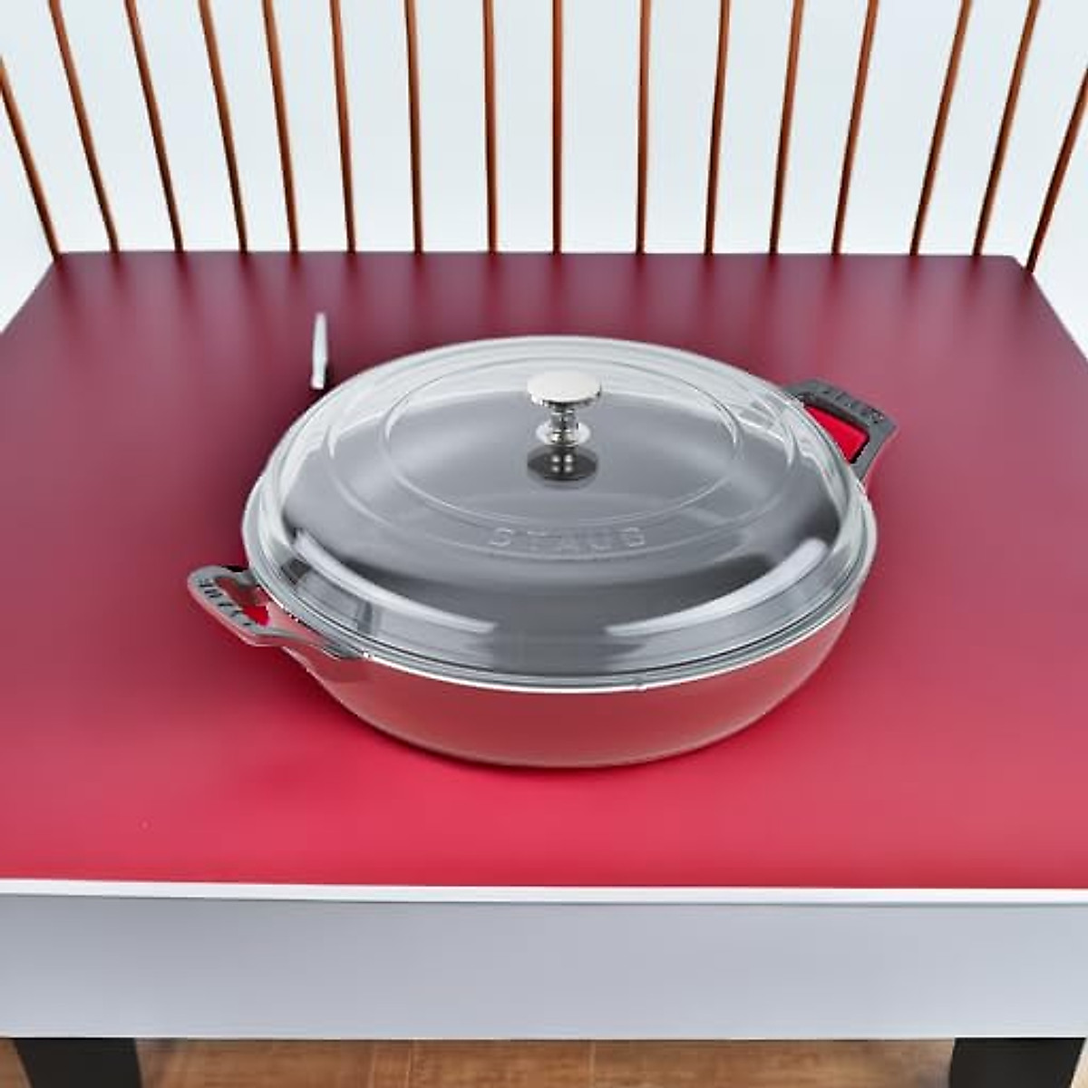 STAUB Braiser with Glass Lid, 3.5-Qt, Cherry
