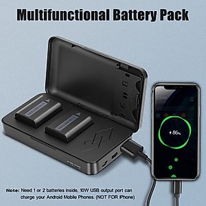 JYJZPB NP-FW50 Replacement Battery Charger Set Dual Channel Compatible for Sony Alpha A6000 A6400 A6500 A6300 A6100 ZV-E10 A7 A7II A7RII A7SII A7S A7S2 A7R A7R2 A5100, Camera Batteries Charger Case