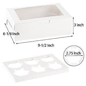 Jucoan 50 Pack White Kraft Paper Cupcake Box with Window Insert Holds 6 Standard Cupcakes, Cupcake Carrier Container, Food Grade Cupcake Holder, Bakery Container for Pastry, Muffins