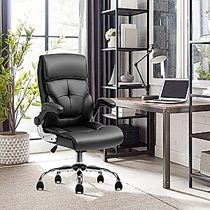 YAMASORO Leather Office Chairs High Back Executive Chair with Flip-Arms Home Office Desk Chairs with Wheels for Men Women