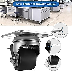 2 Inch Casters Wheels, Heavy Duty Casters Set of 4, Low Gravity Center Industrial Grade Casters with Brake 2200 LBS, No Noise Locking Plate Swivel Casters, Durable Nylon Wheels for Machine, Equipment
