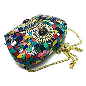 Antique Indian art Handmade Multi color Stone mosaic metal bag Women/Girls Bridal metal clutch party sling bag