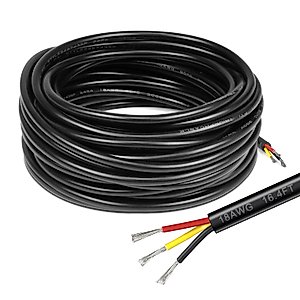 DEKIEVALE 18 Gauge 3 Conductor Electrical Wire, 16.4FT Black Stranded Low Voltage 18/3 Cable PVC Case, 18 AWG Tinned Copper 3 Wire Cable, Flexible Extension Power Cord for LED Lamp Lighting Automotive