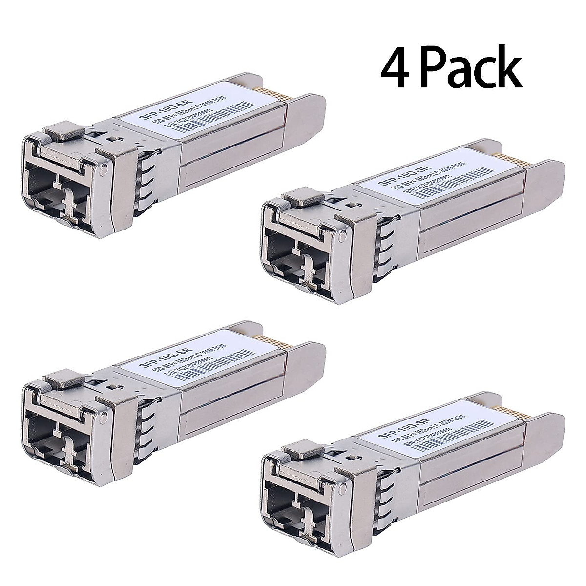 4Pack 10GBase-SR SFP+ Transceiver, SFP Multi-Mode LC Module, 10G 850nm MMF up to 300 Meters, Compatible with Cisco SFP-10G-SR,Meraki MA-SFP-10GB-SR,Ubiquiti UF-MM-10G,Mikrotik,Netgear,D-Link and More