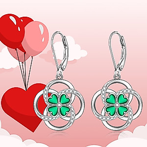 Shamrock Earrings for Women St Patricks Day Four Leaf Clover Earrings Dangle Sterling Silver 925 Celtic Knot Irish Shamrock Green Lucky Jewelry Gifts