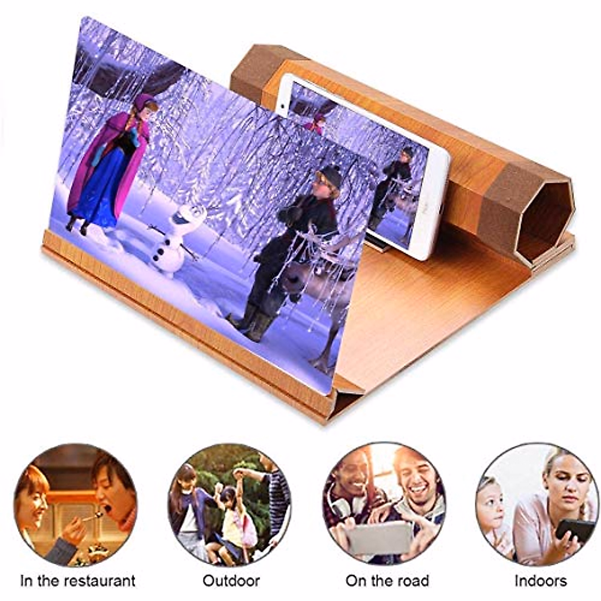 ORETECH Screen Magnifier, 12 inch Foldable Smart Phone Screen Amplifier Projector Movie Video Enlarger Wooden Phone Holder Stand with 3D Screen Magnifying Amplifying Glass for All Smart Phone Model