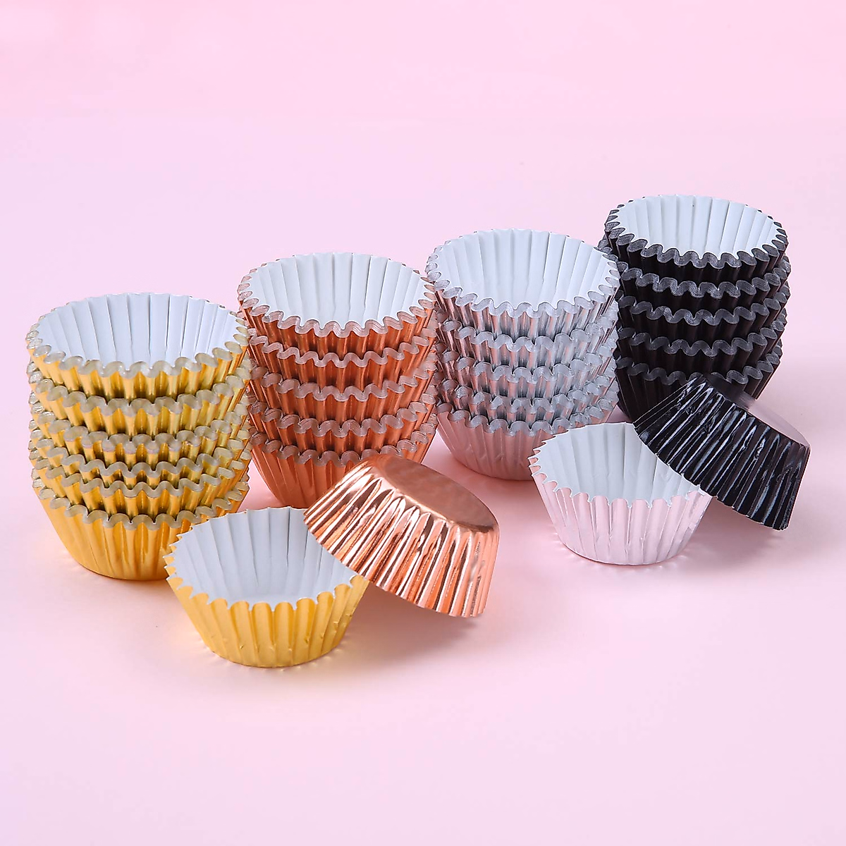 Elcoho 600 Pieces 1.25 Inch Mini Size Foil Metallic Cupcake Liners Muffin Paper Cases Baking Cups