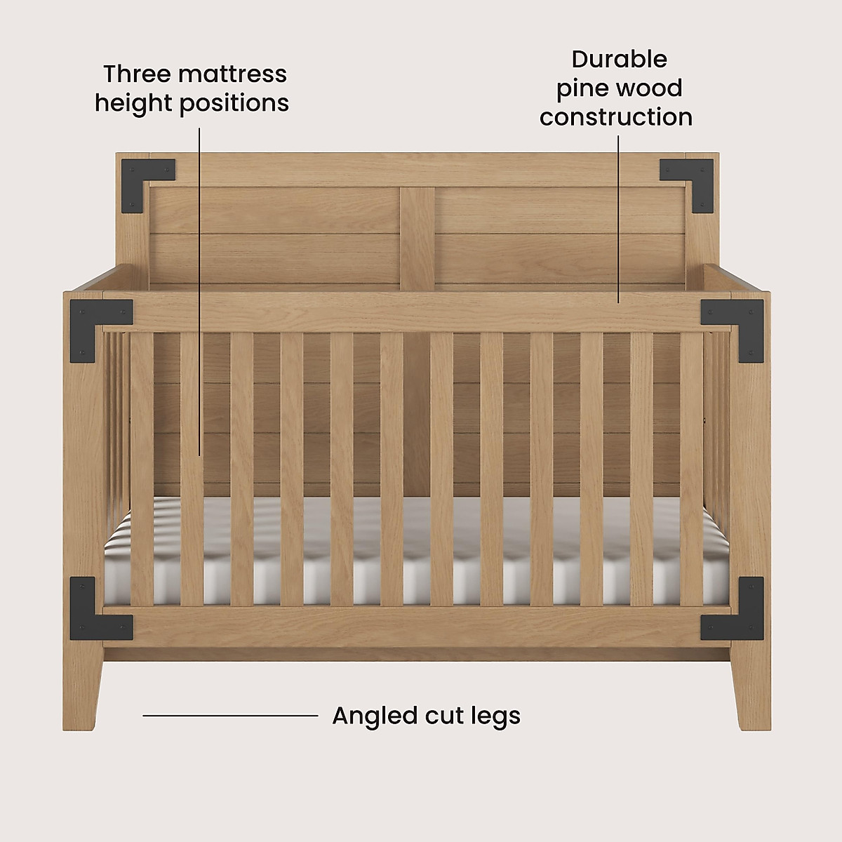 Child Craft Lucas 4-in-1 Convertible Crib, Baby Crib Converts to Day Bed, Toddler Bed and Full Size Bed, 3 Adjustable Mattress Positions, Non-Toxic, Baby Safe Finish (Nutmeg)