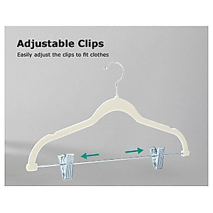 24 Pack Velvet Pants Skirt Hangers with Adjustable Clips,16.7-Inch Clothes Hanger Set for Suit Felt Coat Dress, Premium Non Slip Heavy Duty Space Saving Slim Clothing (Ivory)