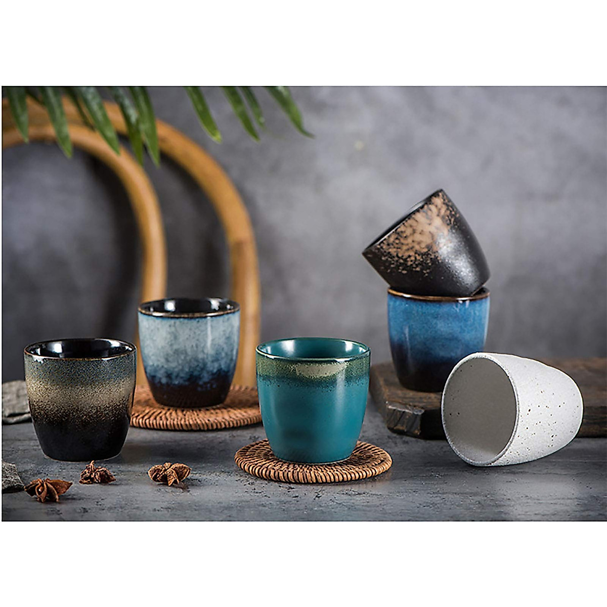 Lxuwbd- Ceramic Teacup, Kung Fu Tea Set, Coffee cup，Yerba Mate Set - Ceramic Mate CupSet of 4 (4-color, Ceramic cups)