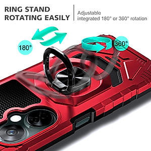 NZND Case for OnePlus Nord N30 5G / CE 3 Lite with Tempered Glass Screen Protector (Maximum Coverage), Full-Body Protective [Military-Grade], Magnetic Car Ring Holder Cover (Red), NZNDN305GLM