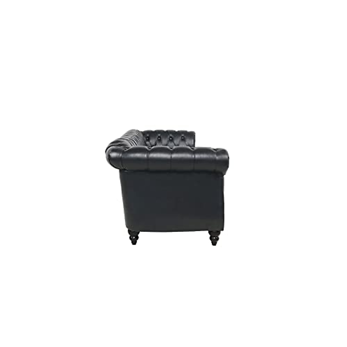 DEINPPA Chesterfield Faux Leather Fabric Sofa with Rolled Arm and Nailhead 84" Modern Design Three Seater Sectional Couch for Home Furniture (Faux Leather, Black)