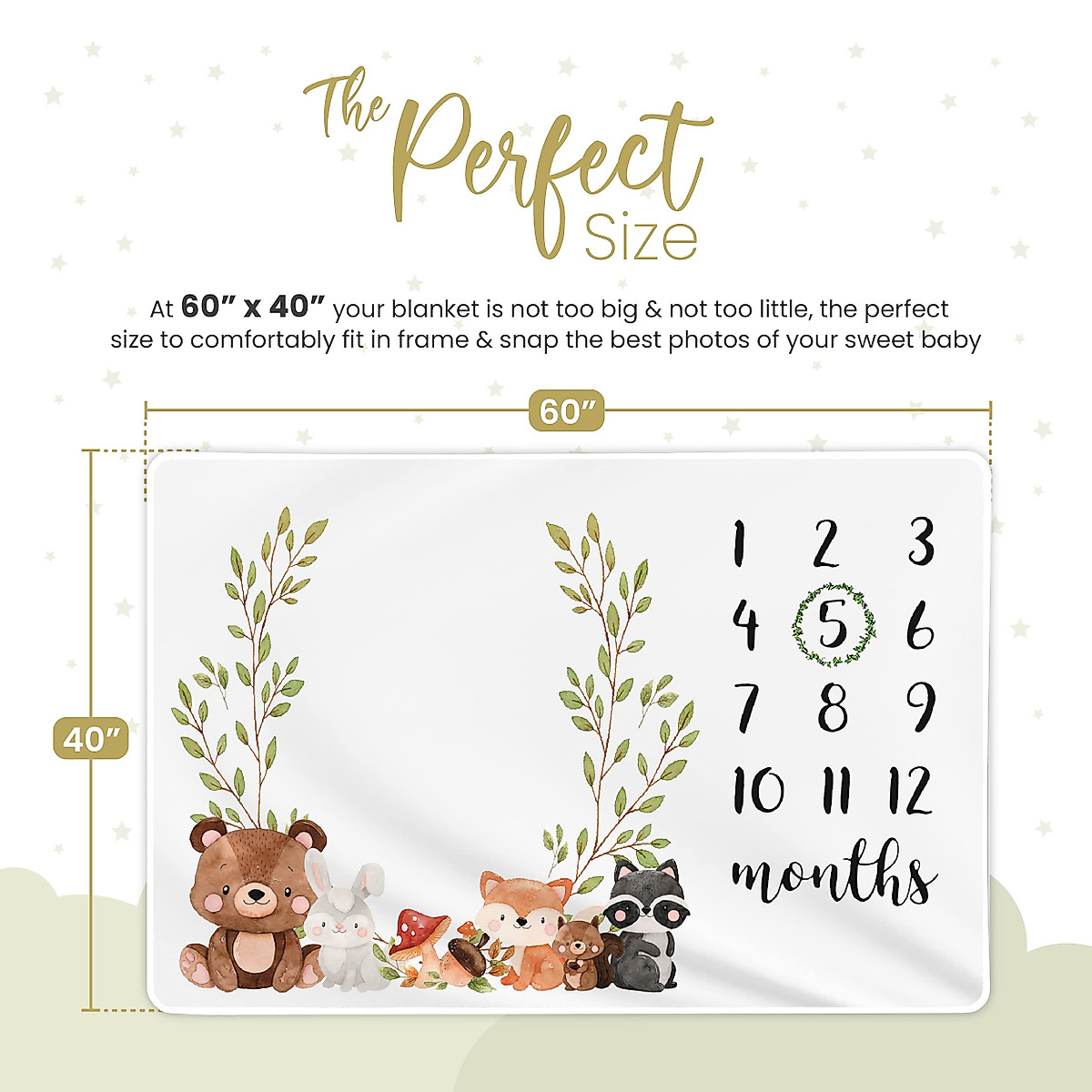 Paishanas Baby Monthly Milestone Blanket Boy or Girl Woodlands Baby Milestone Blanket Premium Fleece Monthly Baby Milestone Large Size Milestone Blanket for Baby Boy Baby Photo Blanket