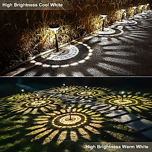 Bright Solar Pathway Lights 4 Pack,Warm White+Cool White LED Solar Lights Outdoor,IP67 Waterproof Solar Path Lights,Solar Powered Garden Lights for Walkway Yard Backyard Lawn Landscape Lighting Decor