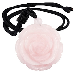 SUNYIK Women's Stone Pendant with Chain, Handcarvd Flower Healing Crystal Necklace for Valentine's Day, Rose Quartz Rose