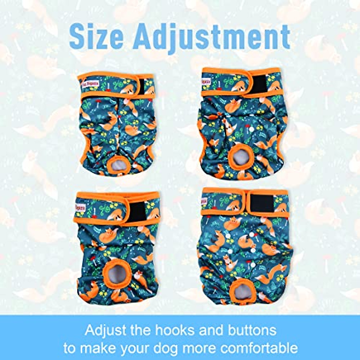 Fuz Bigaza Washable Dog Diapers (3 Pack), Reusable Dog Diapers for Doggie Heat Period, Reusable Doggie Diaper for Female Dogs (Giraffe, Tucan, Fox, Medium)