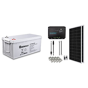 Renogy 200W Solar Panel Kit + Deep Cycle AGM Battery 12V 200Ah for RV, Boats, Cabins