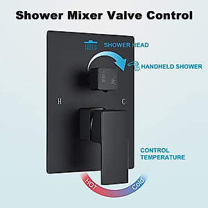 Saeuwtowy 12 inches LED Rainfall Shower Head with Brass Handheld Rain Shower System Shower Faucets Sets Complete or Bathroom Rough-in Valve Body and Trim Included Matte Black