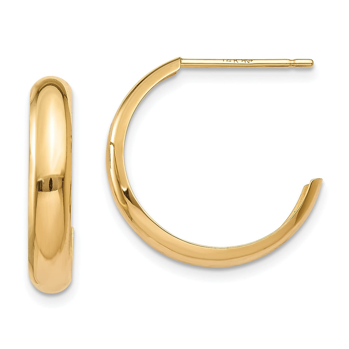 14K Solid Yellow Gold 3.5mm J Small Hoop Earrings