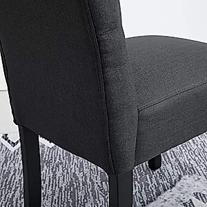 Pair Dining Room Chairs Kitchen Chairs Set of 2 Grey Comfortable Linen Fabric Upholstered Black Wood Legs Side Chairs Studded Nailhead and Button for Living Room Restaurant Lounge (2, Charcoal Grey)