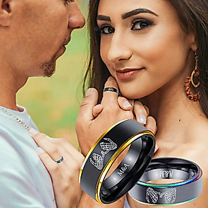 Personalized Couples Matching Rings Set for Him and Her Custom Name Rings for Couples Promise Rings for Couples Black Wedding Rings Sets His & Hers Engagement Rings Christmas Gift Valentine's Day Jewelry (Skeleton Pinky Promise)