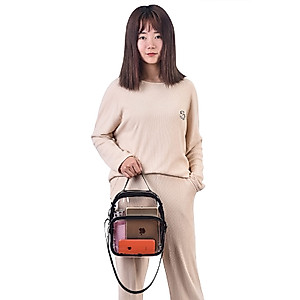 Clear Crossbody Purse Bag Stadium Approved Clear Tote Bag with Strap for Concert Sports Work Gym Games (Black)