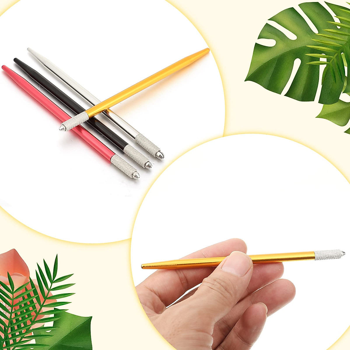 Leelosp 20 Pieces Microblading Pen Manual Eyebrow Pens Needle Holder Aluminum Microblading Hand Tools Light Microneedle Tool for Makeup Supplies Salons