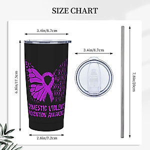 Domestic Violence Prevention Awareness Coffee Cup,With Lid Spill Proof And Straw Thermos Cup Stainless Steel Water Bottle Reusable Auto Mug Travel Mug-20oz
