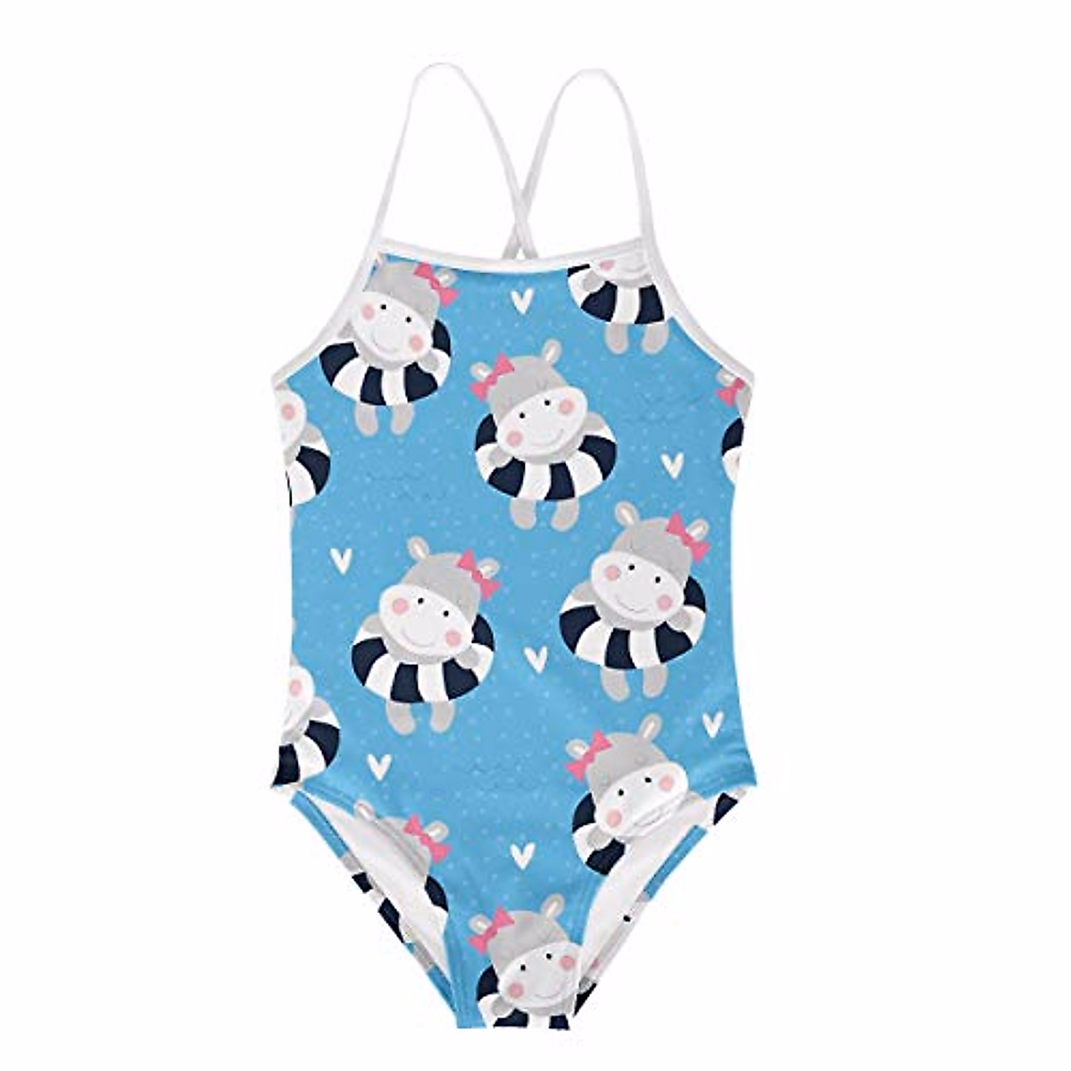 KiuLoam Cute Hippo Animals Blue Girls Bikini Summer Beach Swimsuit Rash Guard UV Protection for 5-6 Years Kids 1 Piece