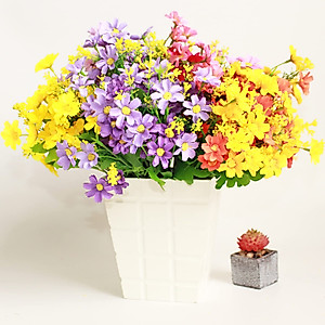 BOSHENG Outdoor Artificial Flowers Chrysanthemum for Courtyard Decor Small Daisies Plastic Greenery Shrubs Plants for Home Wedding Office Garden Decor(Dark Purple 6 Pack,3 Branches per Bunch)