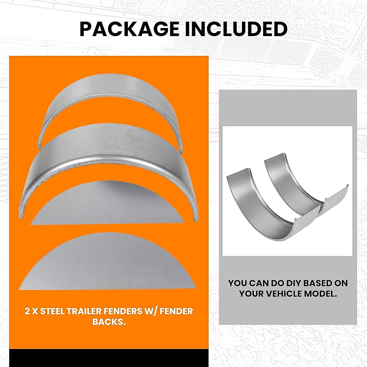 HECASA Steel Round Single Axle Trailer Fenders and Fender Backs Fits 14” to 16” Wheels - 32” x 9” x 15” (2Pcs)