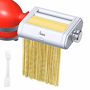 Pasta Maker Attachment for Kitchen Aid Stand Mixer, 3 IN 1 Fettuccine Spaghetti Noodle Cutter and Pasta Roller Set with Cleaning Brush (White)