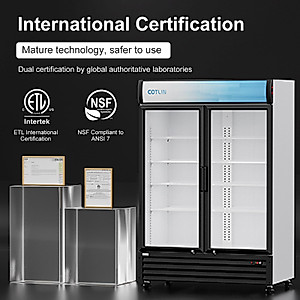 COTLIN 53" W Commercial Display Refrigerator Merchandiser 2 Glass Door, 49 Cu.Ft Upright Drink Fridge Beverage Cooler with LED Lighting, 10 Shelves & 4 Bottle Holders, ETL NSF Approved