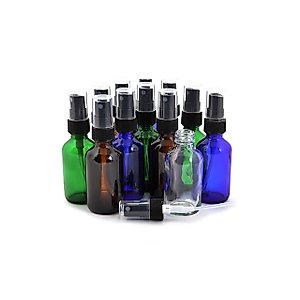 Vivaplex, 12, Assorted Colors, 1 oz Glass Bottles, with Black Fine Mist Sprayers
