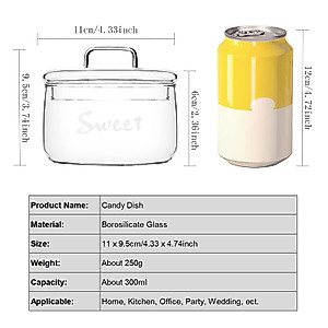KEKEHOME Glass Candy Dish with Lid Covered Candy Bowl Decorative Cookie Jar Clear Salad Bowl Buffet Storage Container for Home Kitchen Coffee Table Office Desk and Party Wedding