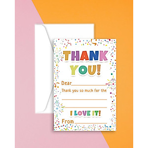 Vusnud 72Pcs Kids Thank You Cards, Fill in The Blank Thank You Notes with Envelopes from Teacher for Birthday (4x6 In)