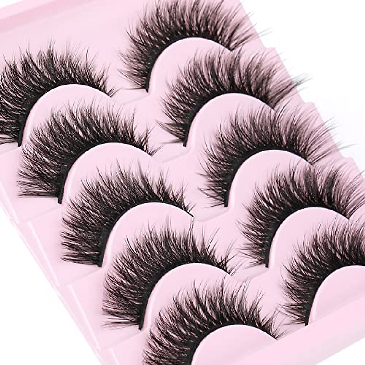 False Lashes Wispy Fox Eyelashes Natural Look Strip Cat Eye Lashes 16mm Fake lashes Fluffy Angel Lashes Pack 5 Pairs Black