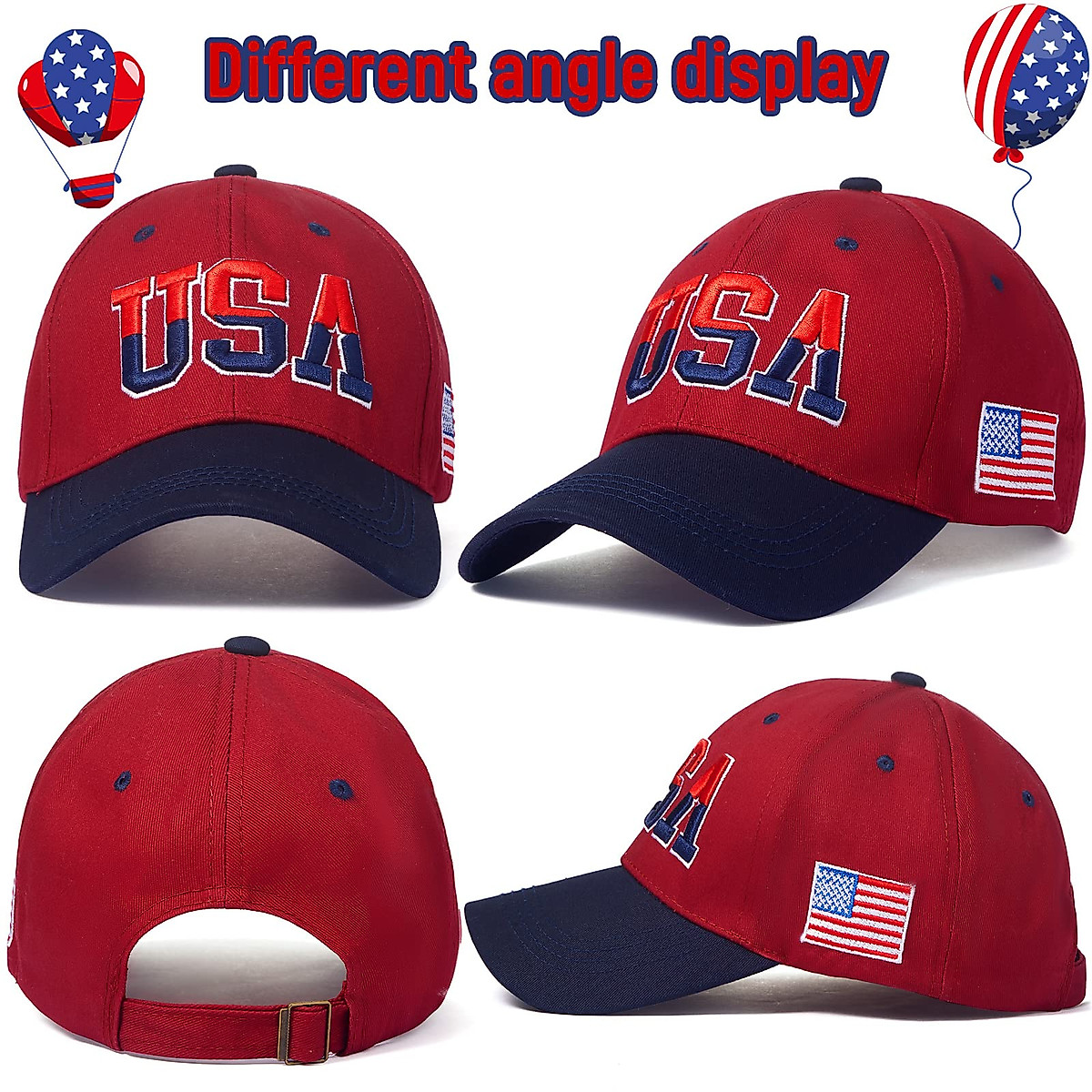 2 Pieces Patriotic Baseball Cap Adjustable Cotton Dad Hat USA Embroidered American Flag Cap for Men Women (Mixed Color)