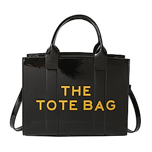 JQAliMOVV The Tote Bag for Women, Cute Tote Bag Trendy Shining Leather Top Handle Crossbody Handbags (Black)