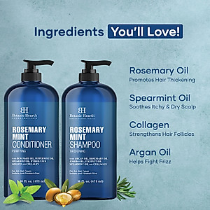 Botanic Hearth Rosemary Mint Shampoo and Conditioner Set, Thickening Formula, Promotes Hair Growth and Scalp Health Sulfate Free & Paraben Free, for Men & Women - 16 fl oz each