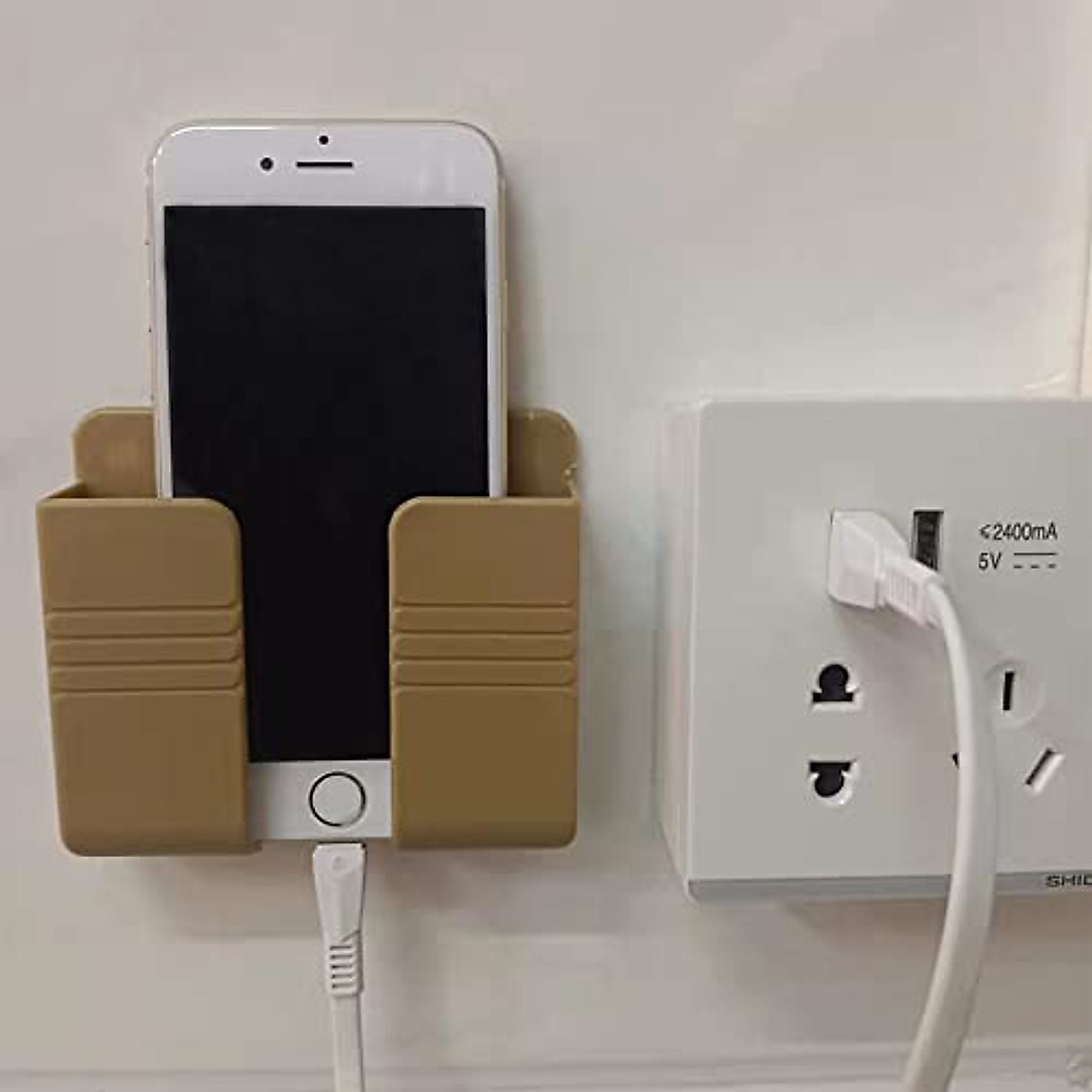 Medsuo Self-Adhesive Phone Holder Wall Mounted Cellphone Stand Charging Holder for Smartphones Cellphone Bracket Suitable for Home and Office (Gold)