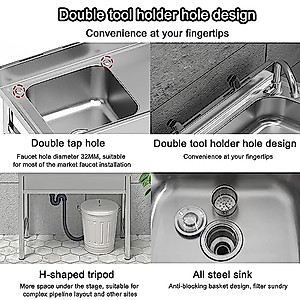 Commercial Restaurant Sink 2 Compartment Free Standing Utility Sink, Large Double Bowl Sink, Outdoor Sink, Industrial Sink for Restaurant, Cafe, Bar, Hotel, Garage, Laundry Room