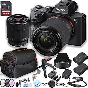 Sony a7 III Mirrorless Camera with 28-70mm Zoom Lens + 64GB Memory + Case+ Steady Grip Pod + Filters + 2X Batteries + Accessory Bundle (Renewed)