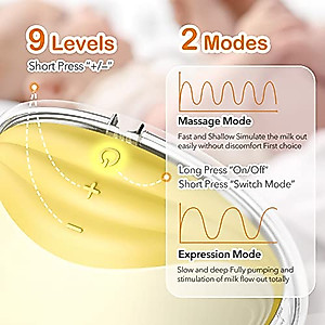 Wearable Breast Pump,Mute Breast Pump Hands Free with 2 Modes&9 Function,180ml Electric Breast Pump with Anti-Reflux Design,Portable Breast Pump Can Be Worn in-Bra-1 Pack