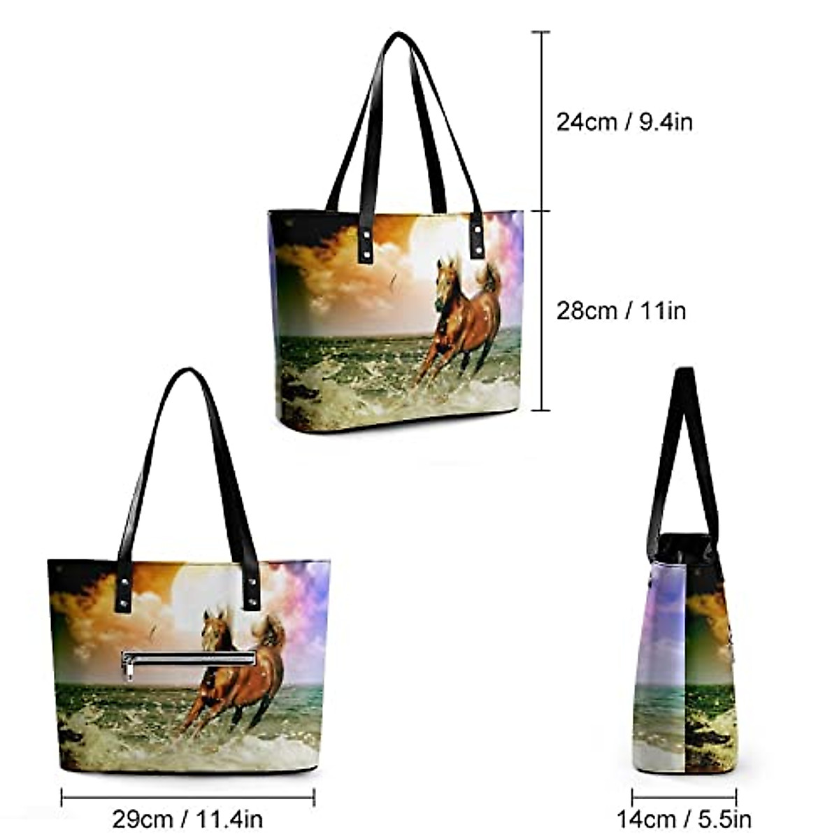 Womens Handbag Horse Animal Leather Tote Bag Top Handle Satchel Bags For Lady