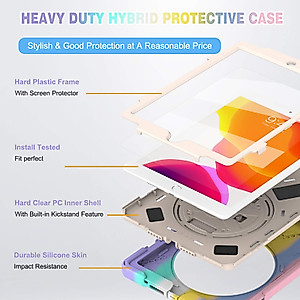 TSQQST iPad 9th 8th 7th Generation Case for Kids Girls 2021 2020 2019 | iPad Case 10.2 Inch Pink Colorful Cute w/Pencil Holder Screen Protector Stand Hand Shoulder Strap for iPad 9th/8th/7th Gen