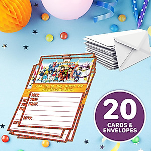 NATURAL BEHAVIOUR Set of 20 Anime Cartoon Ball-Themed Happy Birthday Invitation Cards & Envelopes - Lightweight (240g), Postcard Style Invites for the Perfect Party Pack