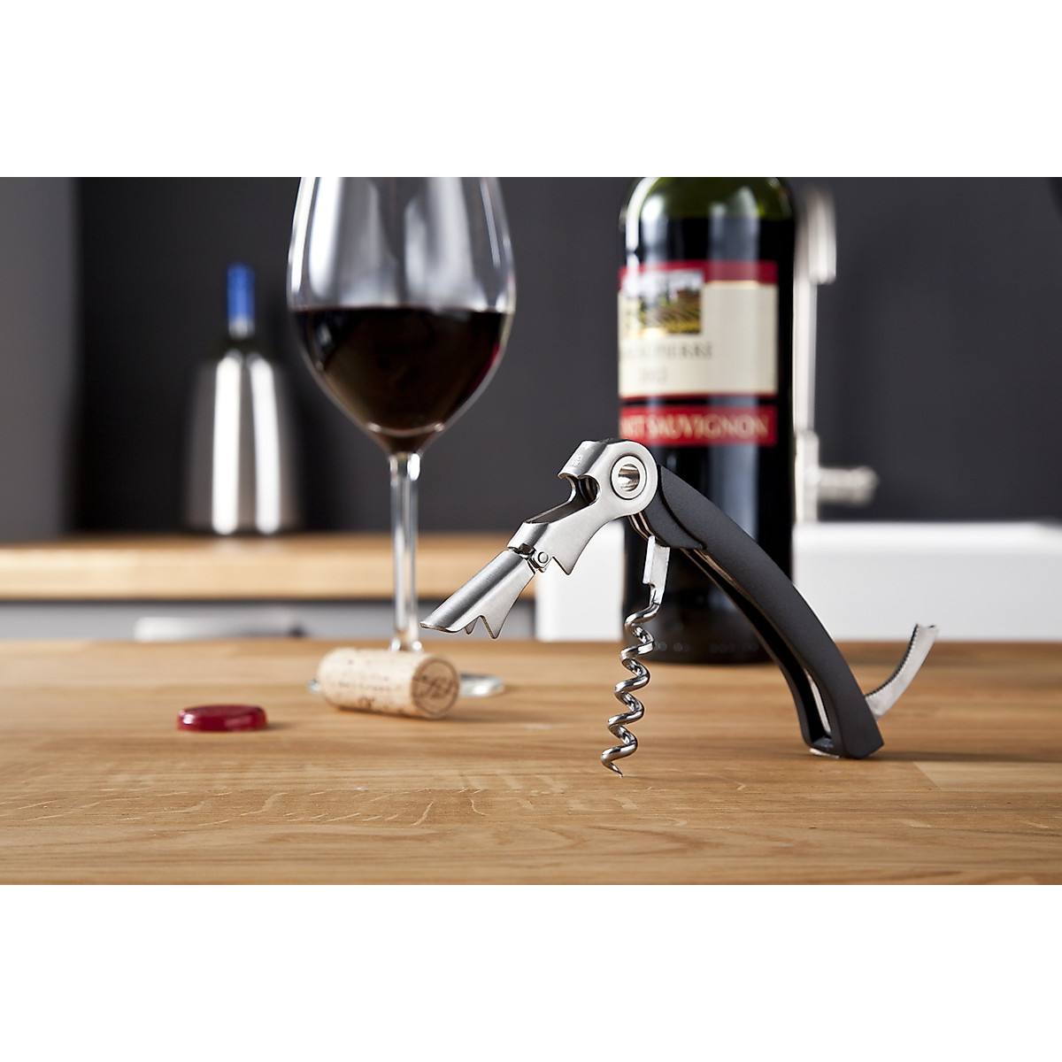 Vacu Vin Double Hinged Corkscrew - 3-in-1 Wine Opener with Foil Cutter and Bottle Opener - Effortlessly Open Wine Bottles and More - Professional Grade Corkscrew