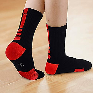 JHM boys Athletic Sport Team Basketball Soccer Crew Socks, 6 Pairs Color#1, 8-11 Years