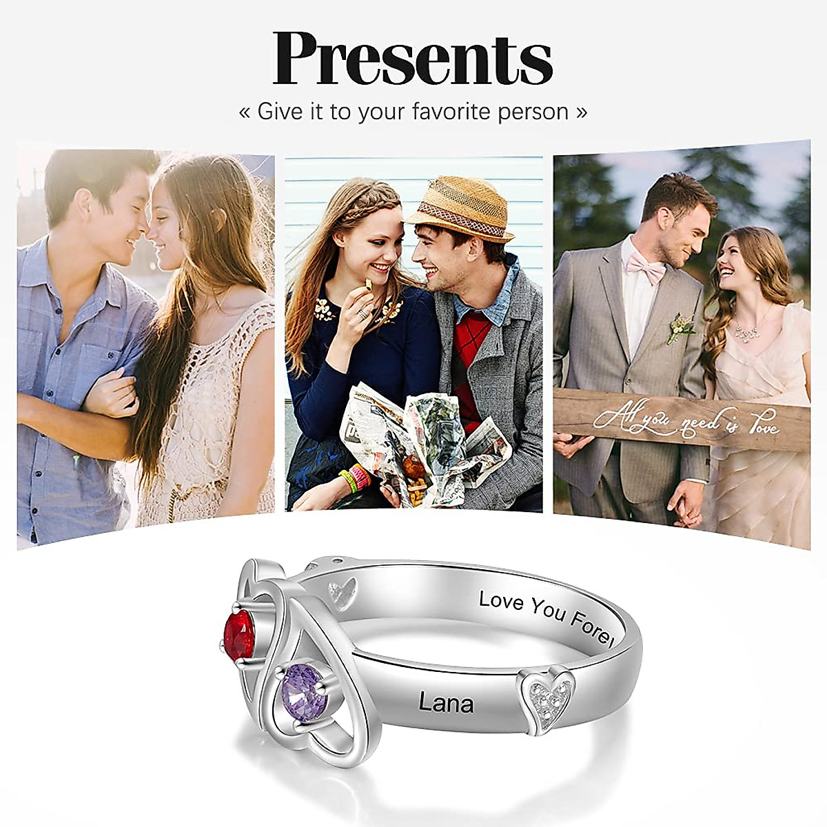 Zomodia Promise Rings for Her with 2 Simulated Birthstones Personalized Names Jewelry for Couples Women Engagement Heart Rings for Mother Daughter (9)